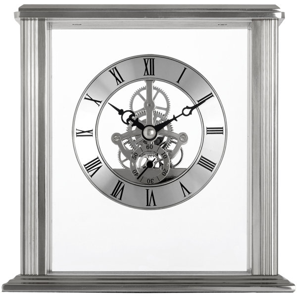Acctim Vermont Mantel Clock Quartz Polished Metal Floating Effect Glass Front Silver | Wayfair.co.uk